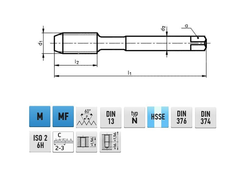 Závitník strojní 6H DIN 374 / 376 - přímá drážka (P) | PROFIKRAFT ...